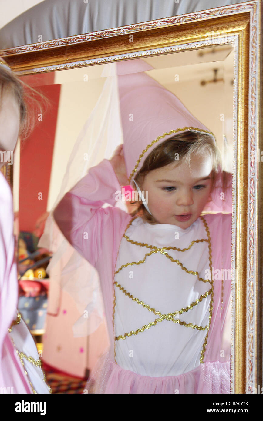 Mirrors child girls plays outfit "princess" reflection puts on semi ...