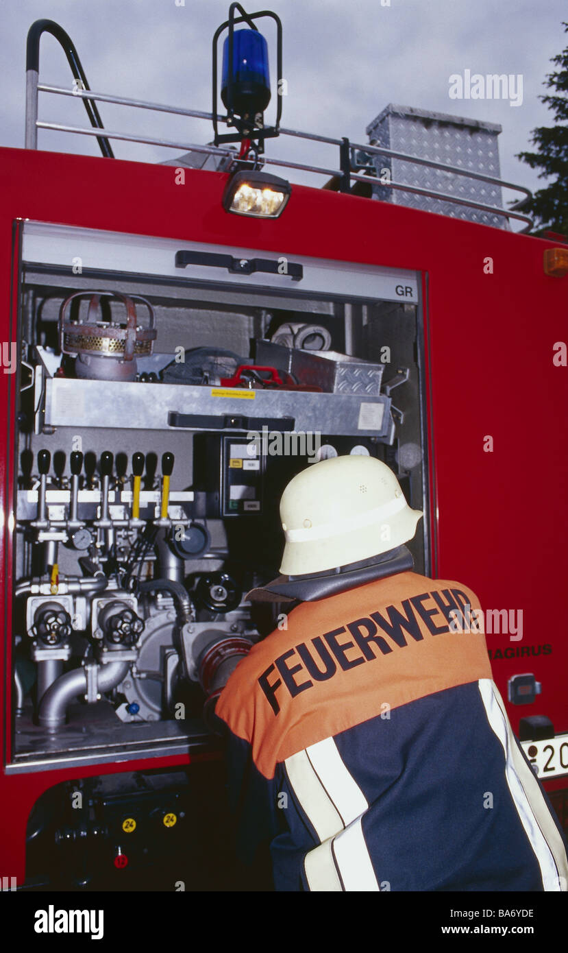 Fire engine man machinist work back-opinion detail fire brigade-use ...