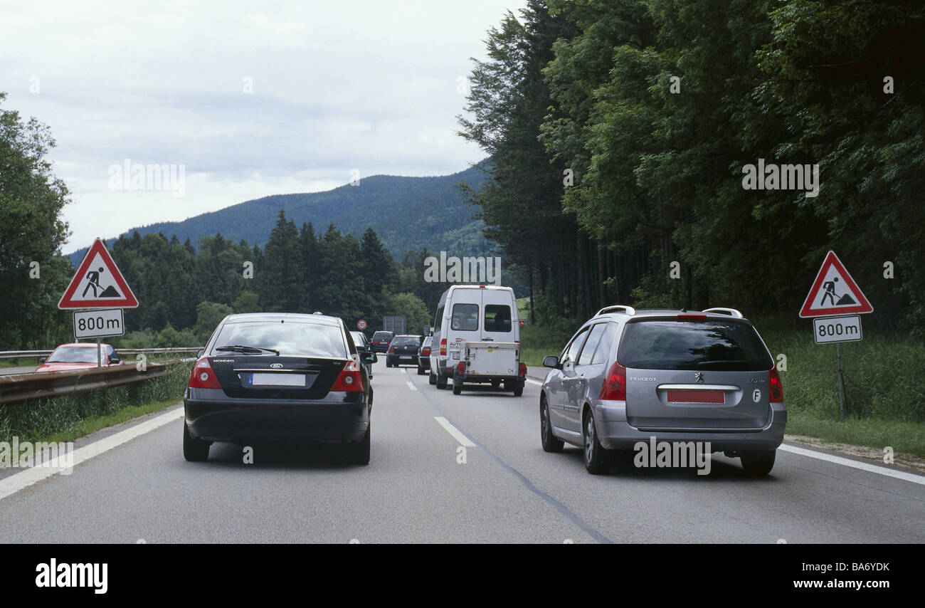 Highway jam signs building site street traffic traffic lanes vehicles ...