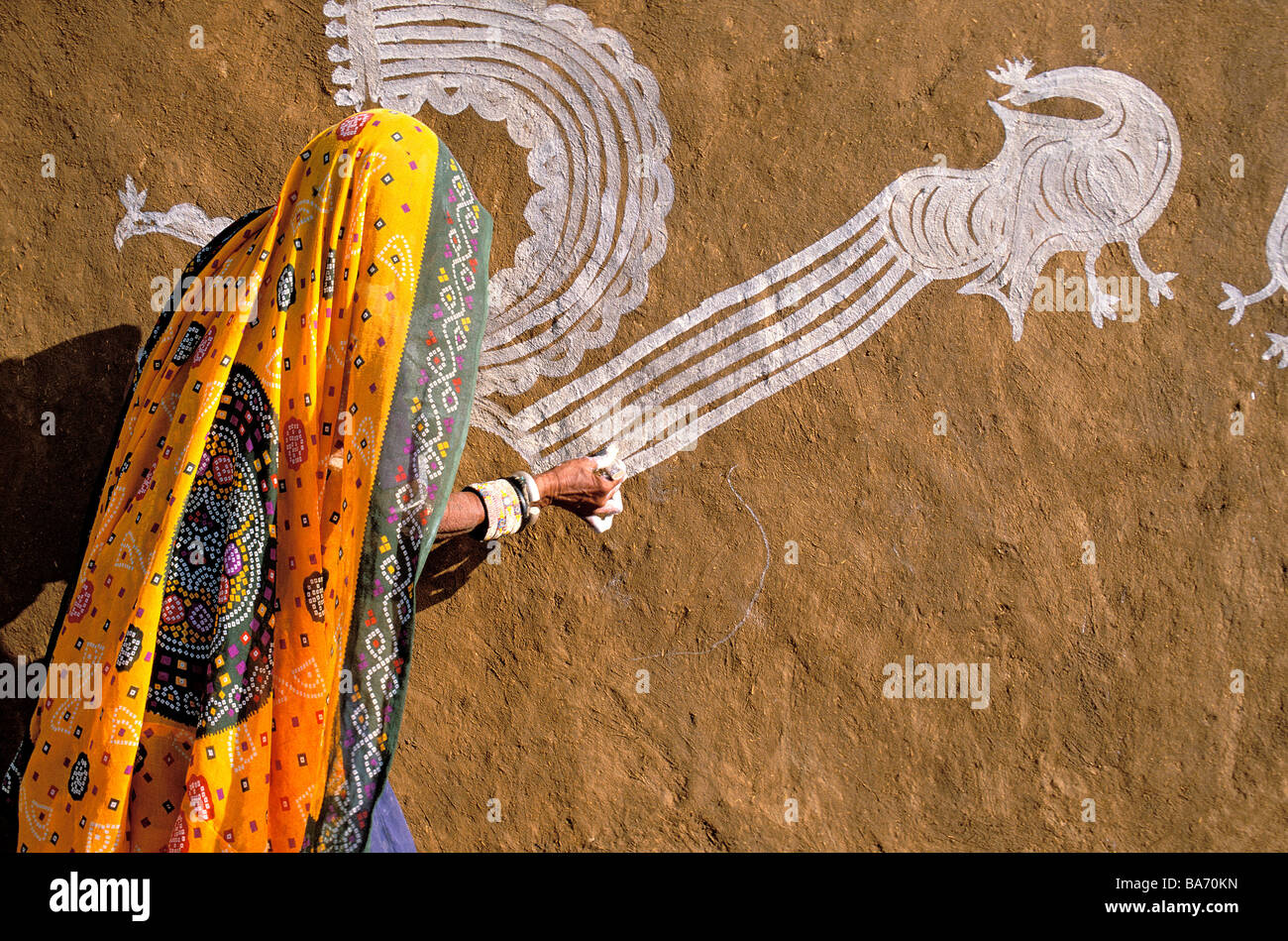 India, Rajasthan State, painting of a wall painting (thapa Stock Photo ...