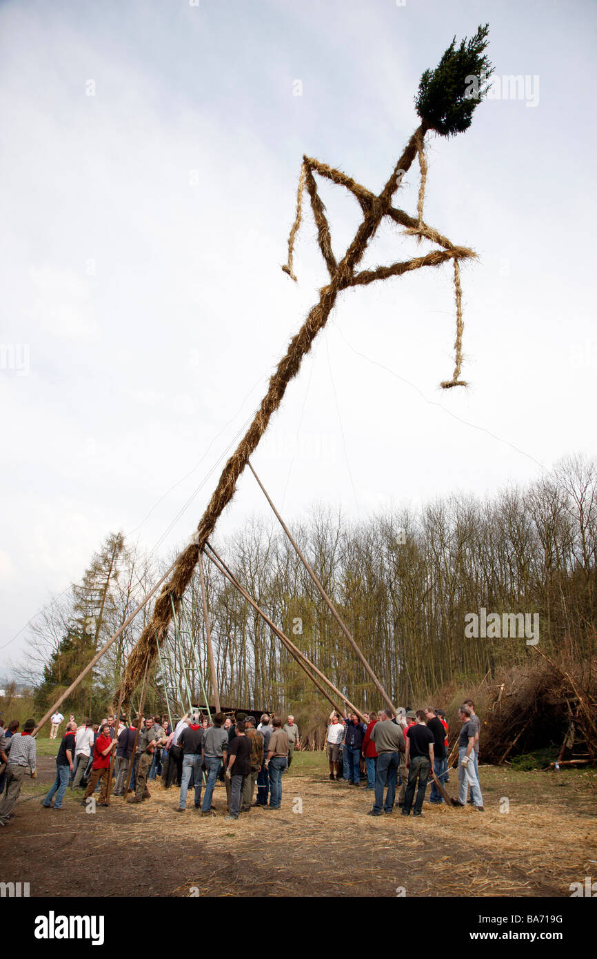 Traditional Easter fire on 7 hills around the city of Attendorn in the ...