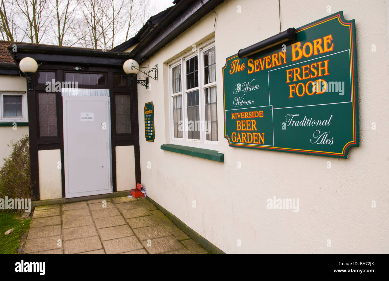 Closed and shuttered Severn Bore pub Minsterworth Gloucestershire ...