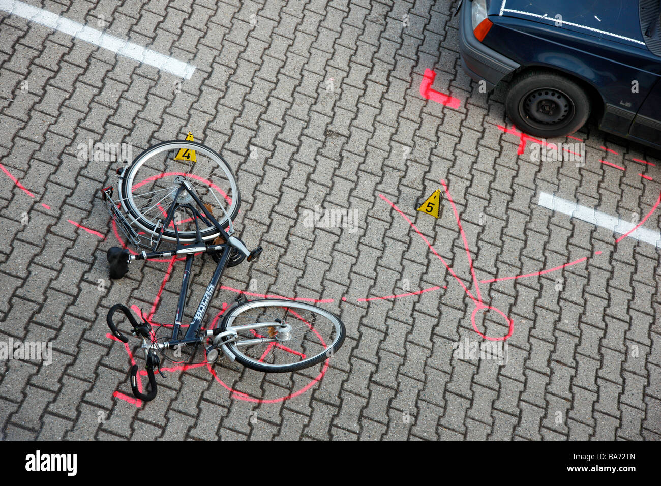Traffic accident bicycle and car. Special police unit for crime and ...