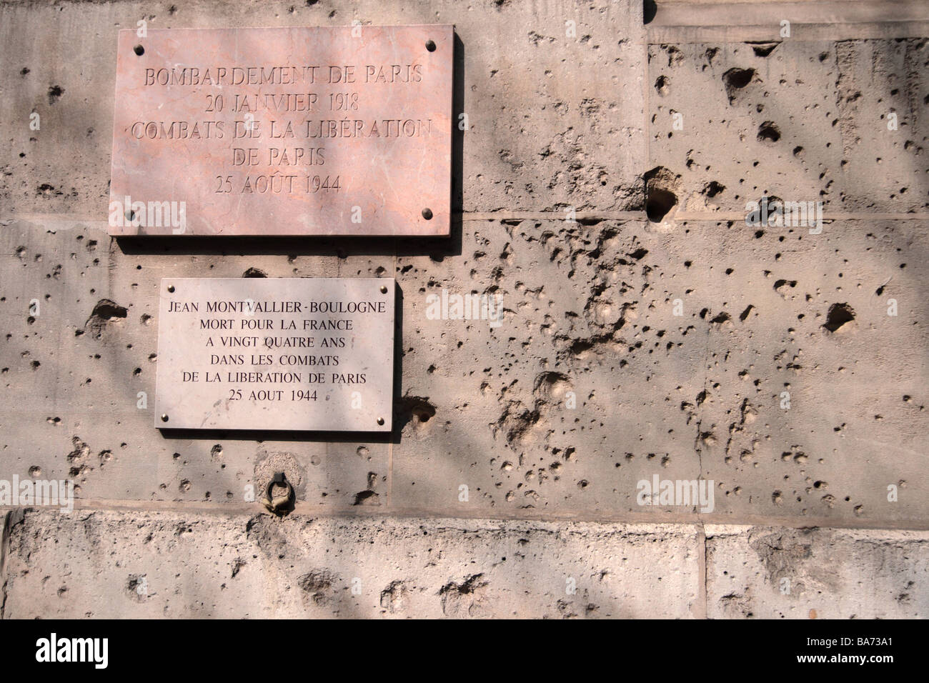 bullet holes in a wall from the first and second world war at the Ecole ...
