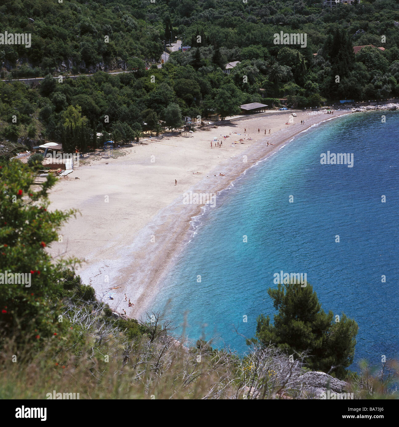 Montenegro Sveti Stefan beach Balkan peninsula Adriatic-coast coast ...