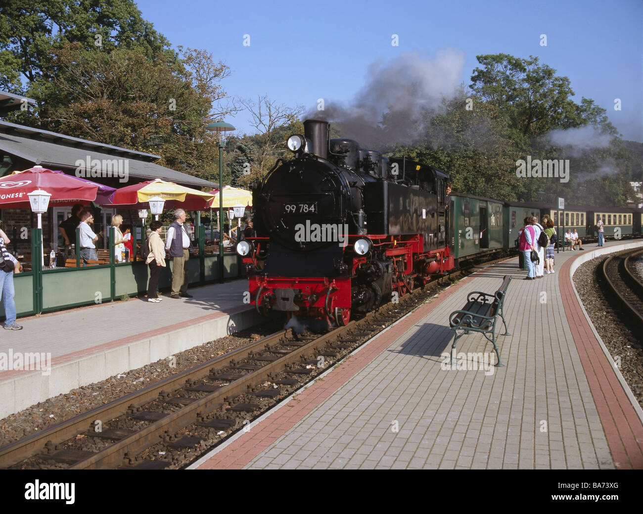 railway station platform year of construction 1895 steam-loco Germany ...
