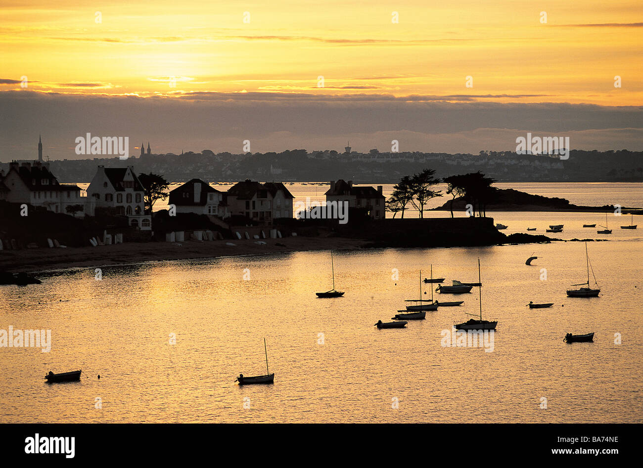 France, Finistere, Morlaix Bay, Carantec village and Saint Pol de Leon ...