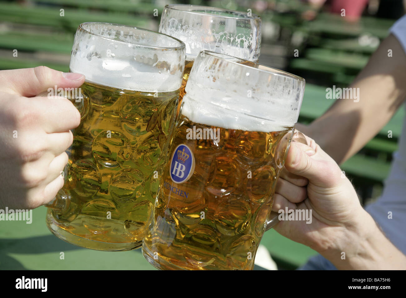 Germany Bavaria Munich beer garden steins bumps detail alcohol ...