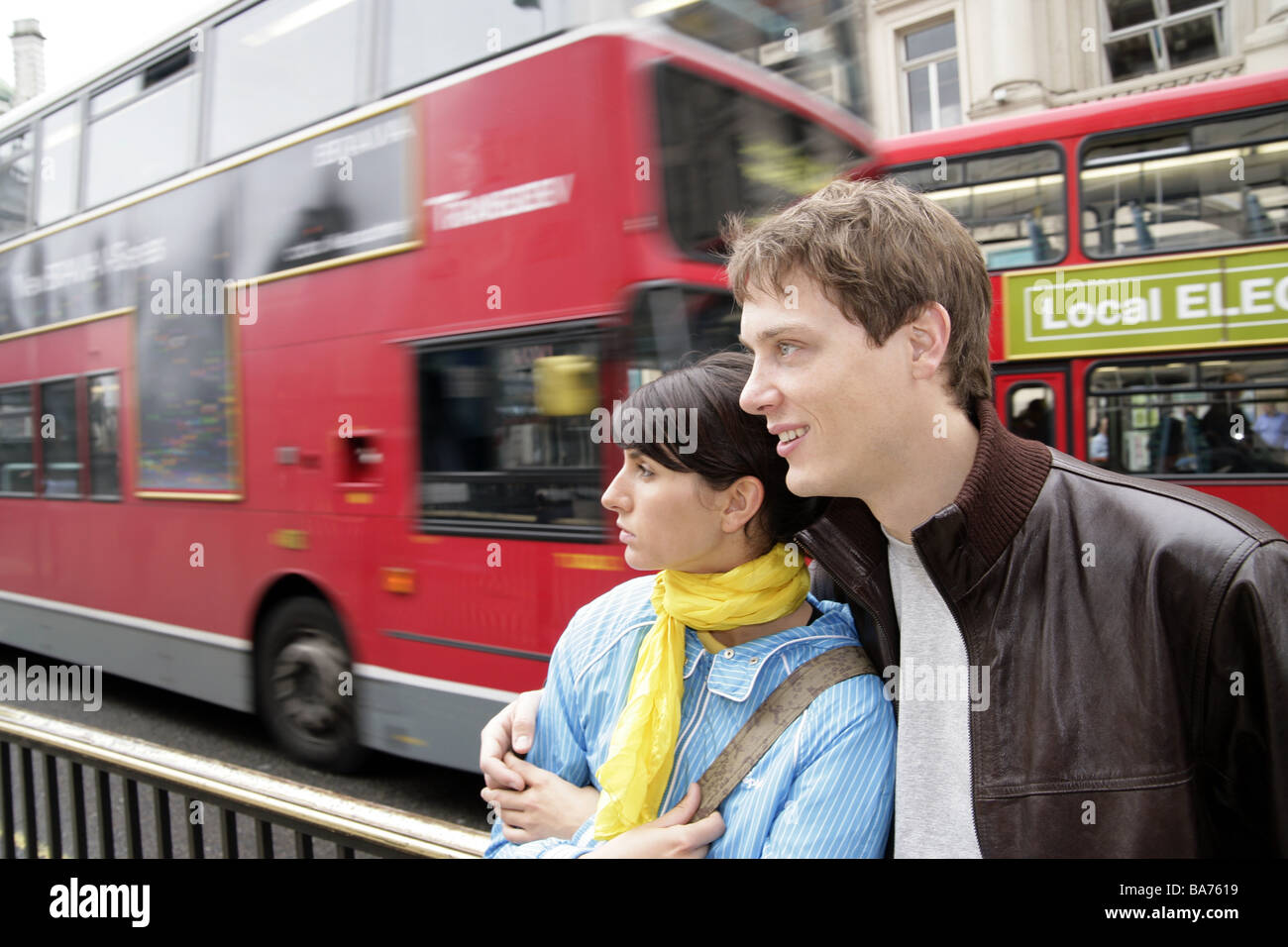Great Britain England London Piccadilly Circus traffic pair young ...