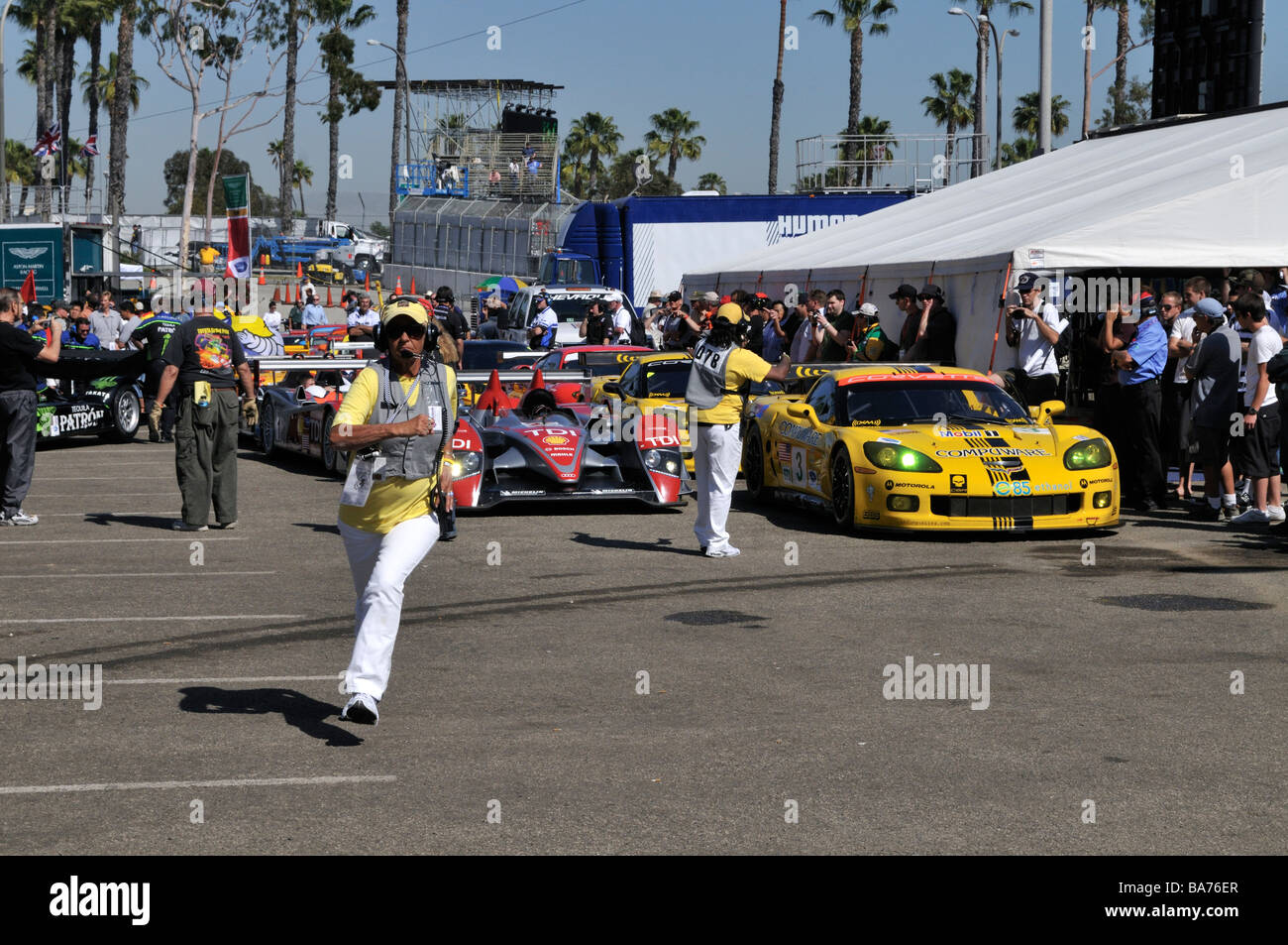 Pace cars being driven to the race course Stock Photo - Alamy
