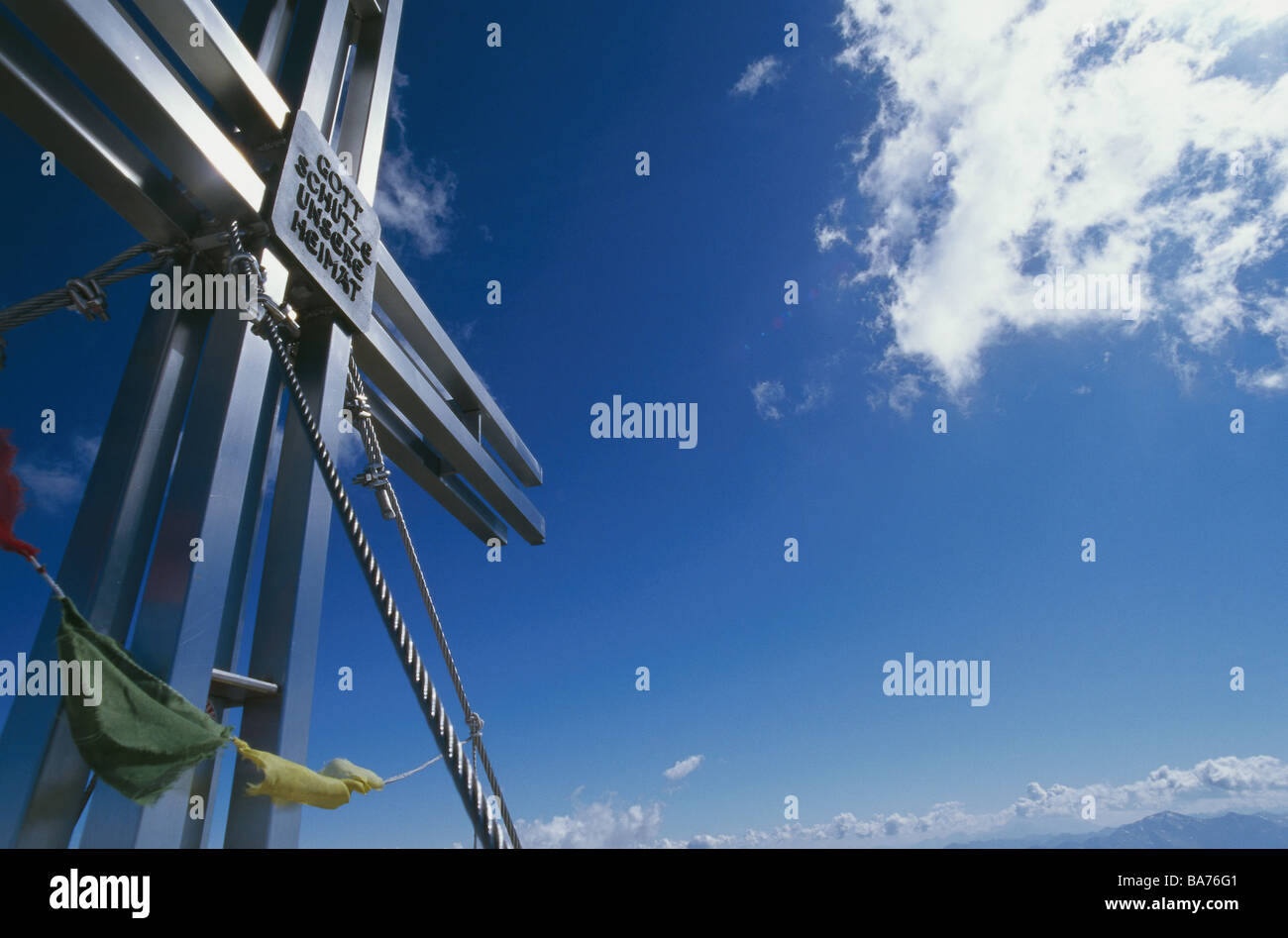 Mountain summit-cross prayer-flags detail nature summits cross metal ...