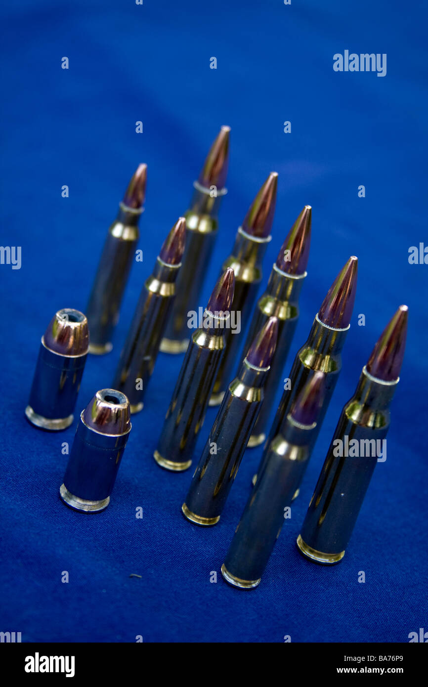 A variety of weapons and ammunition stand ready for use for military or ...