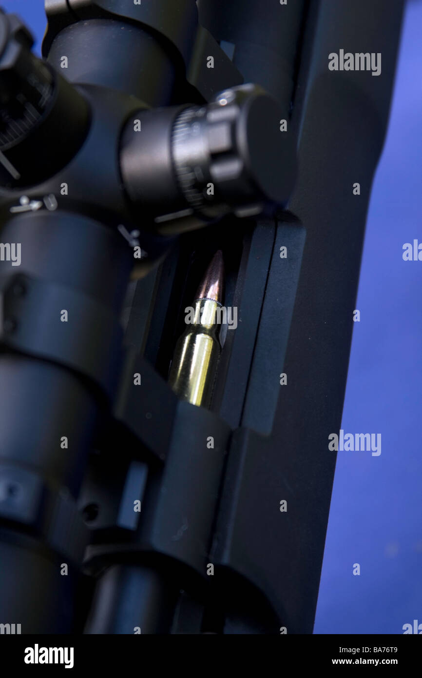 Police military tactical rifle is loaded and ready for any action in ...