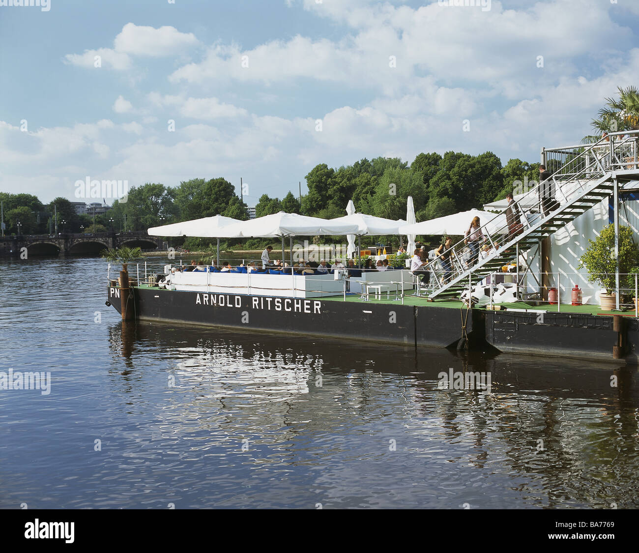 Germany Hamburg models restaurant-ship bar "CIU" guests Binnenalster ...