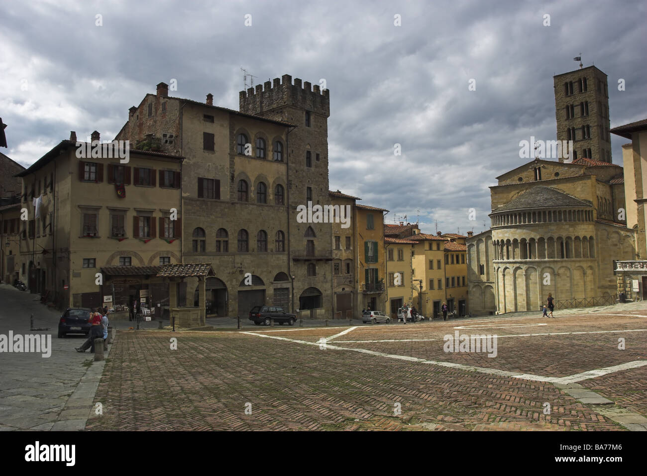 Italy Tuscany Arezzo piazza Grande city cityscape place center houses buildings old historically ...