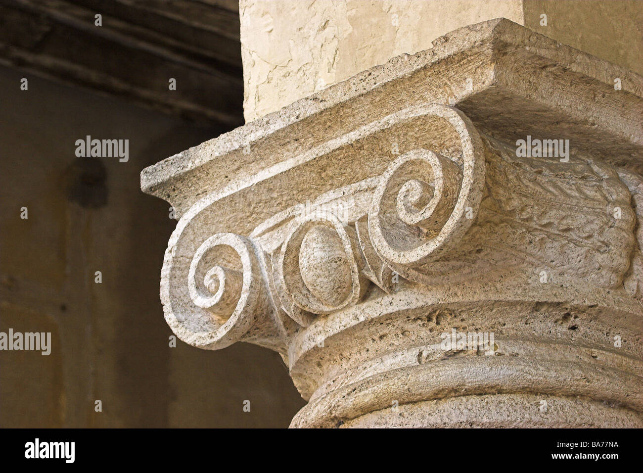 Stone-column detail capital Italy Tuscany Pienza town hall outside ...
