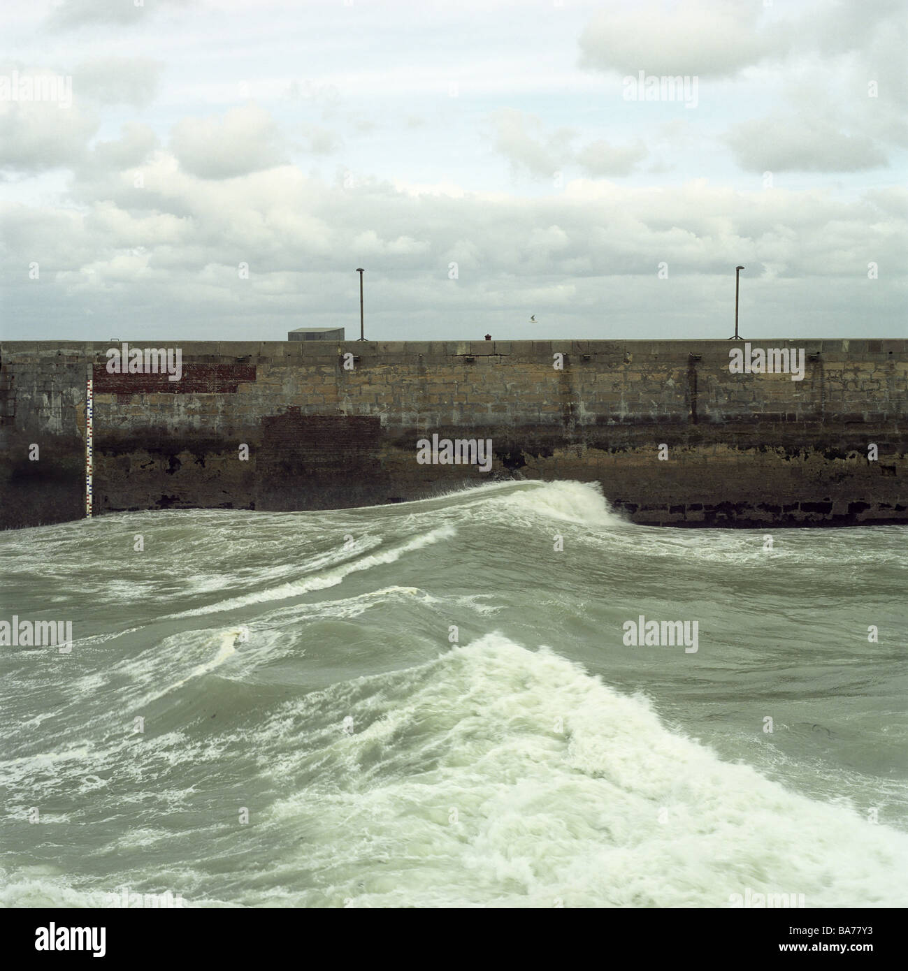 France Normandy Fecamp sleeve-canal pier waves storm clouds series ...