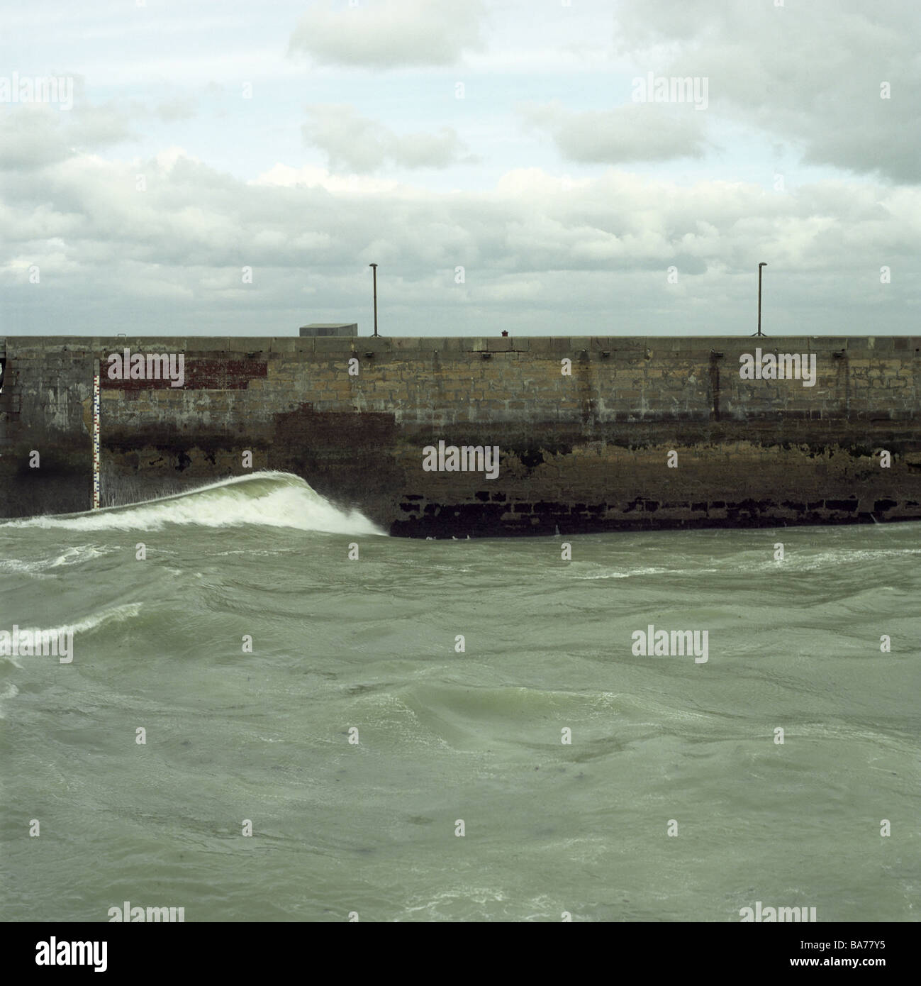 France Normandy Fecamp sleeve-canal pier waves storm clouds series ...