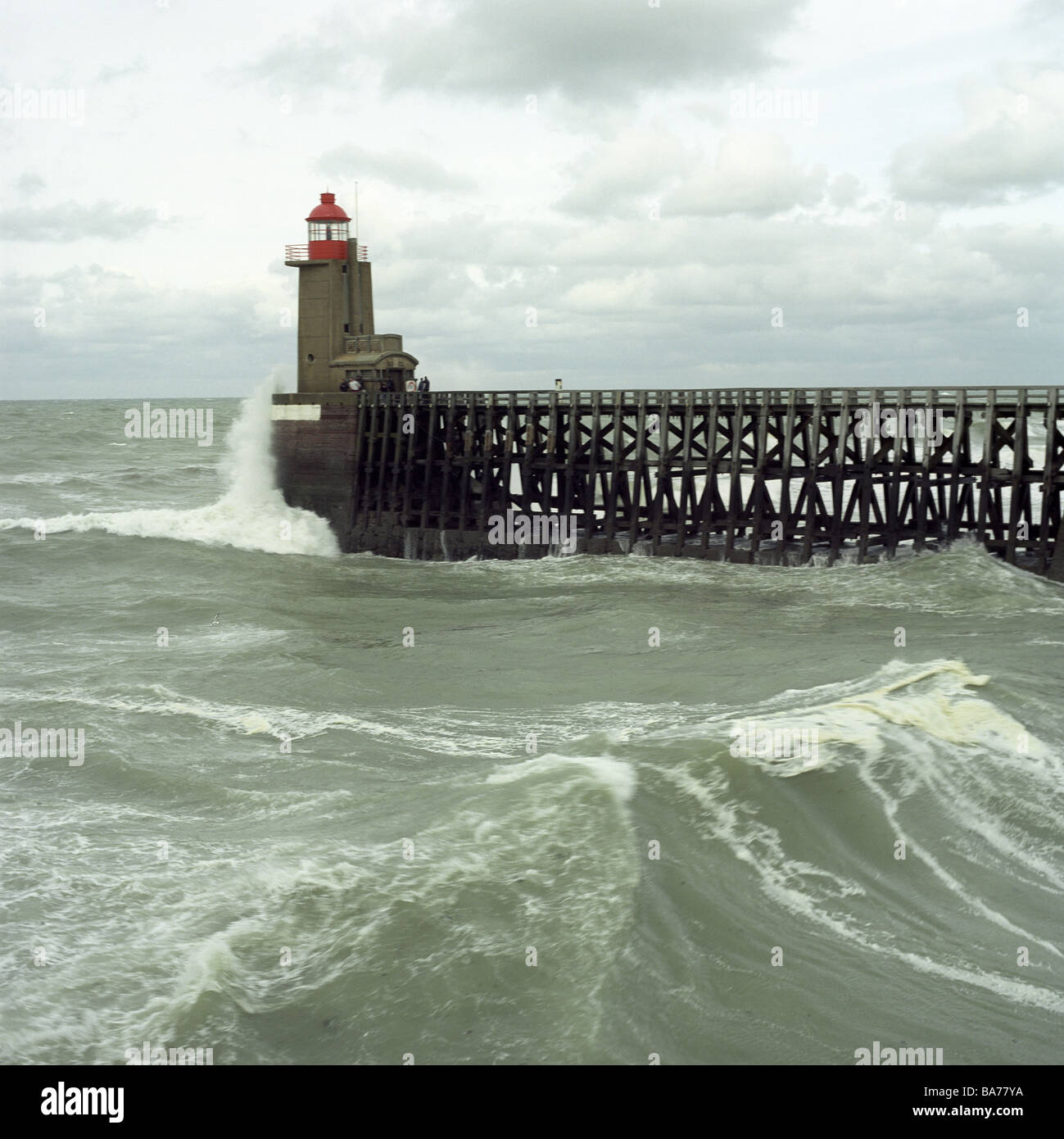 France Normandy Fecamp sleeve-canal pier lighthouse waves storm series ...