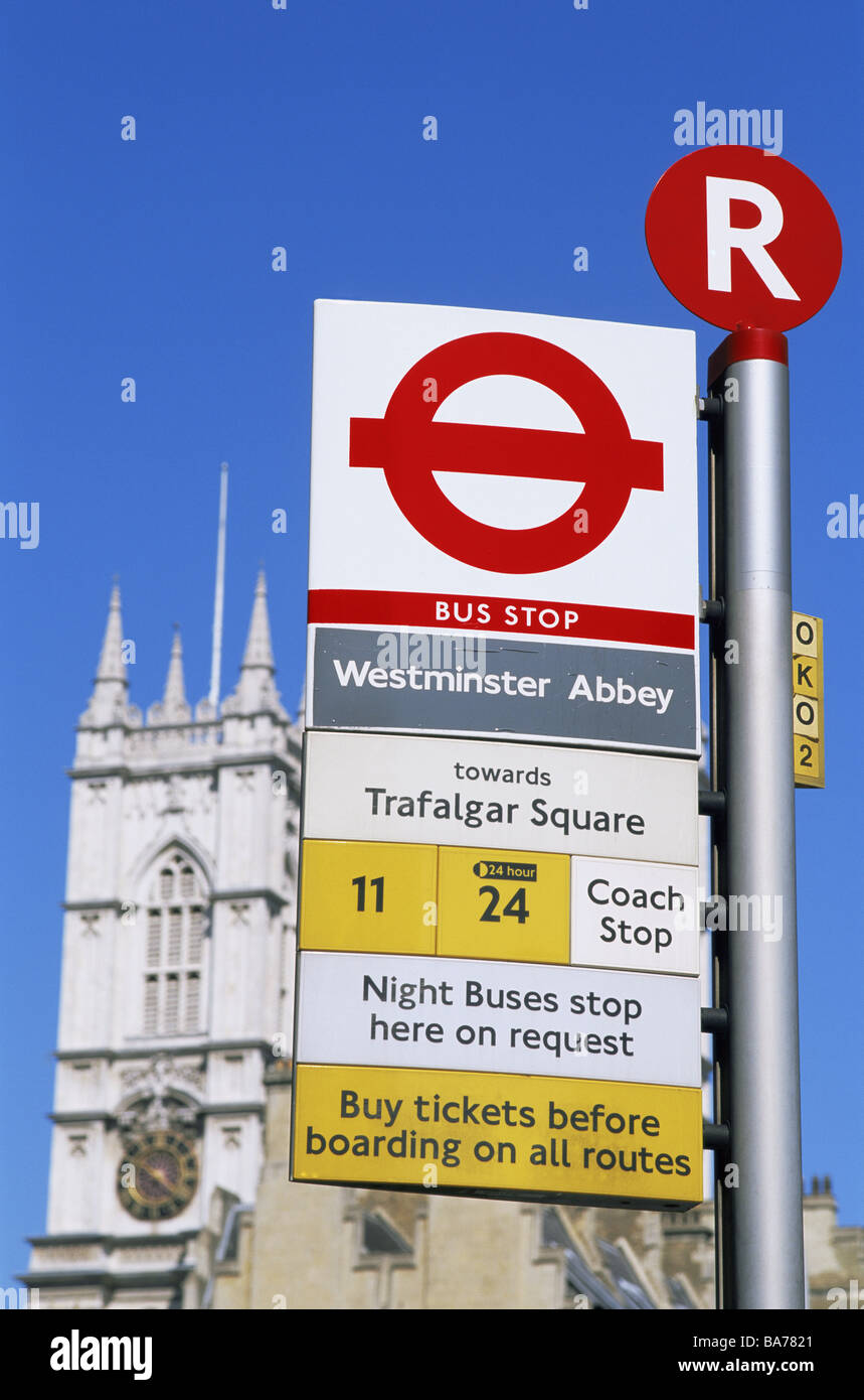 Great Britain England London Westminster Abbey bus stop sign detail ...