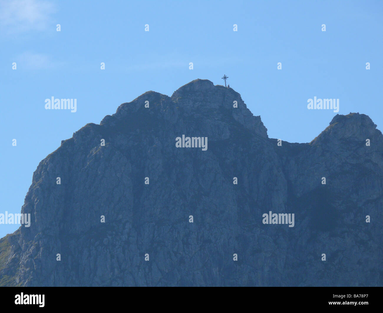 Germany Ammergauer Alps big ravine-top 1924m summit-cross from below ...