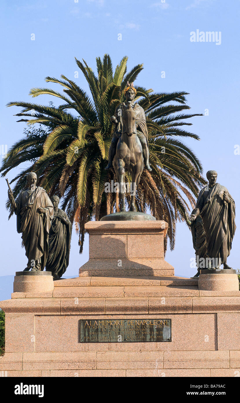 France, Corse du sud, Ajaccio, statue of Napoleon riding in Roman ...
