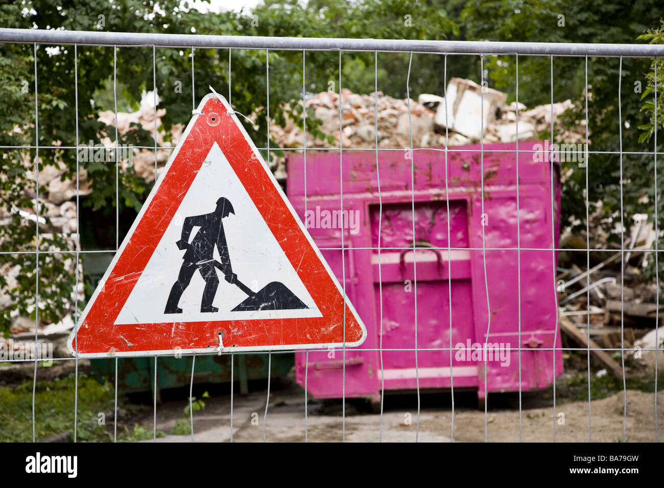 Building site fence sign construction works demolition house-demolition ...