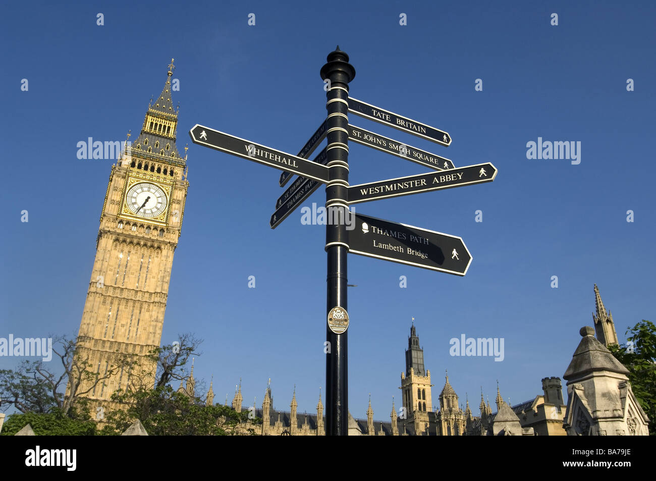 Great Britain England London Big Ben signposts detail Europe city ...
