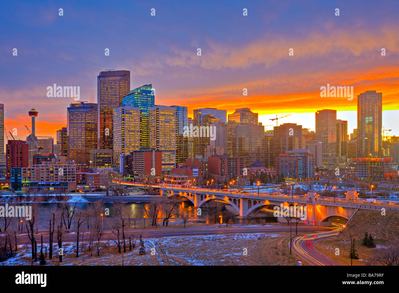 Calgary skyline of high rise buildings the Calgary Tower and the Centre ...