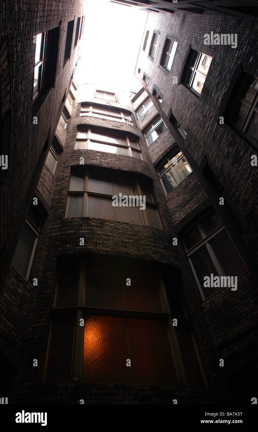 Old building multilevel inner courtyard facade detail from below series ...