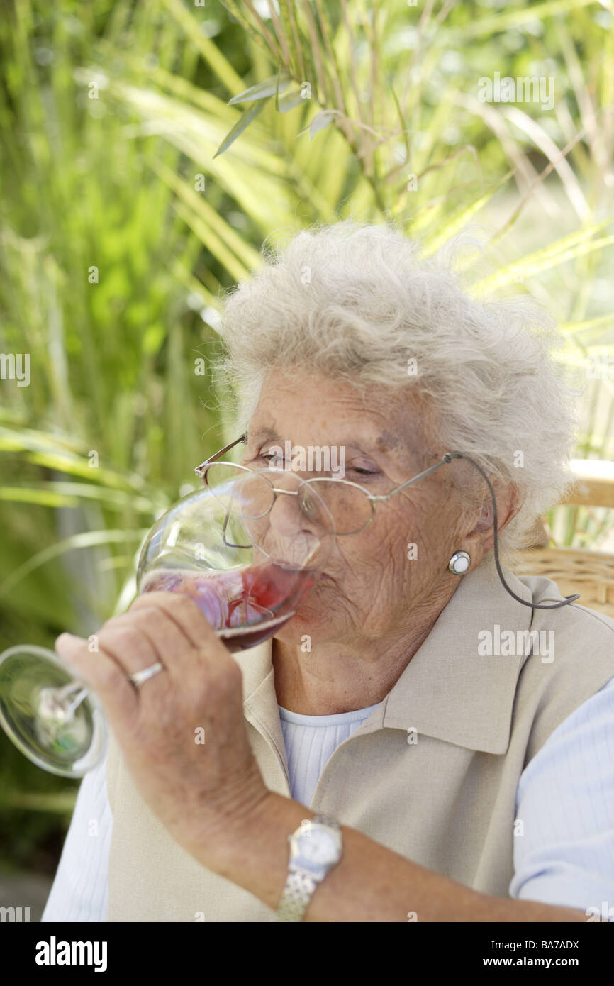 Terrace senior red wine drinks semi-portrait series people seniors ...