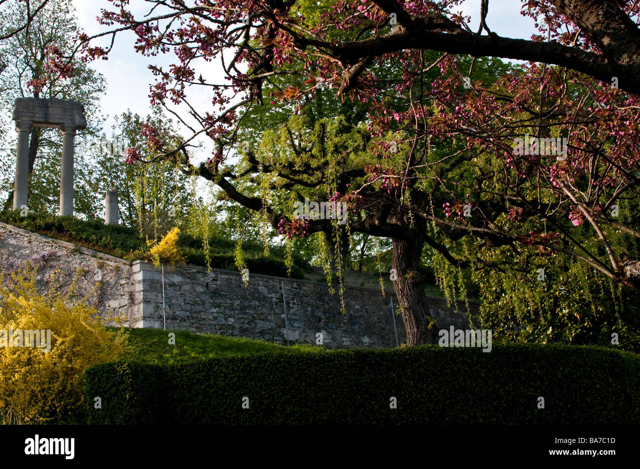 The roman columns in Nyon, Vaud, Switzerland. The town was founded by ...