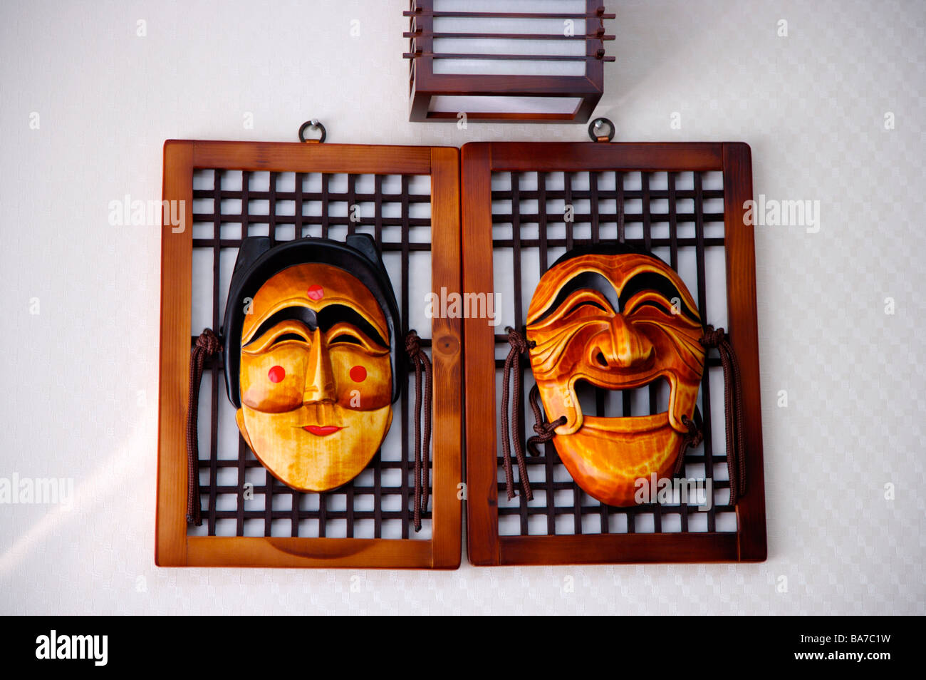 Asia South Korea Traditional Korean carved wooden masks front view ...