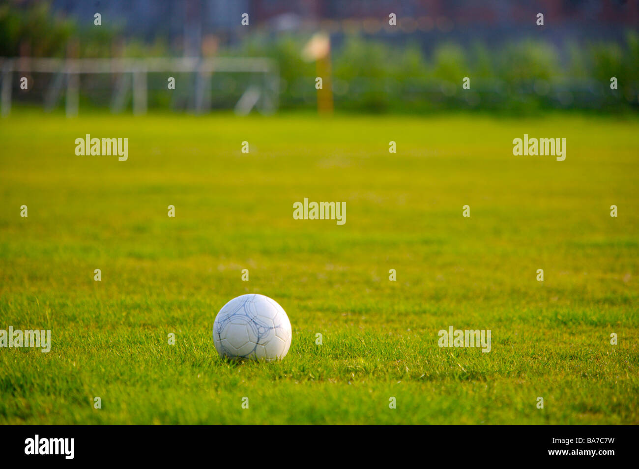 Ball on soccer field Stock Photo - Alamy