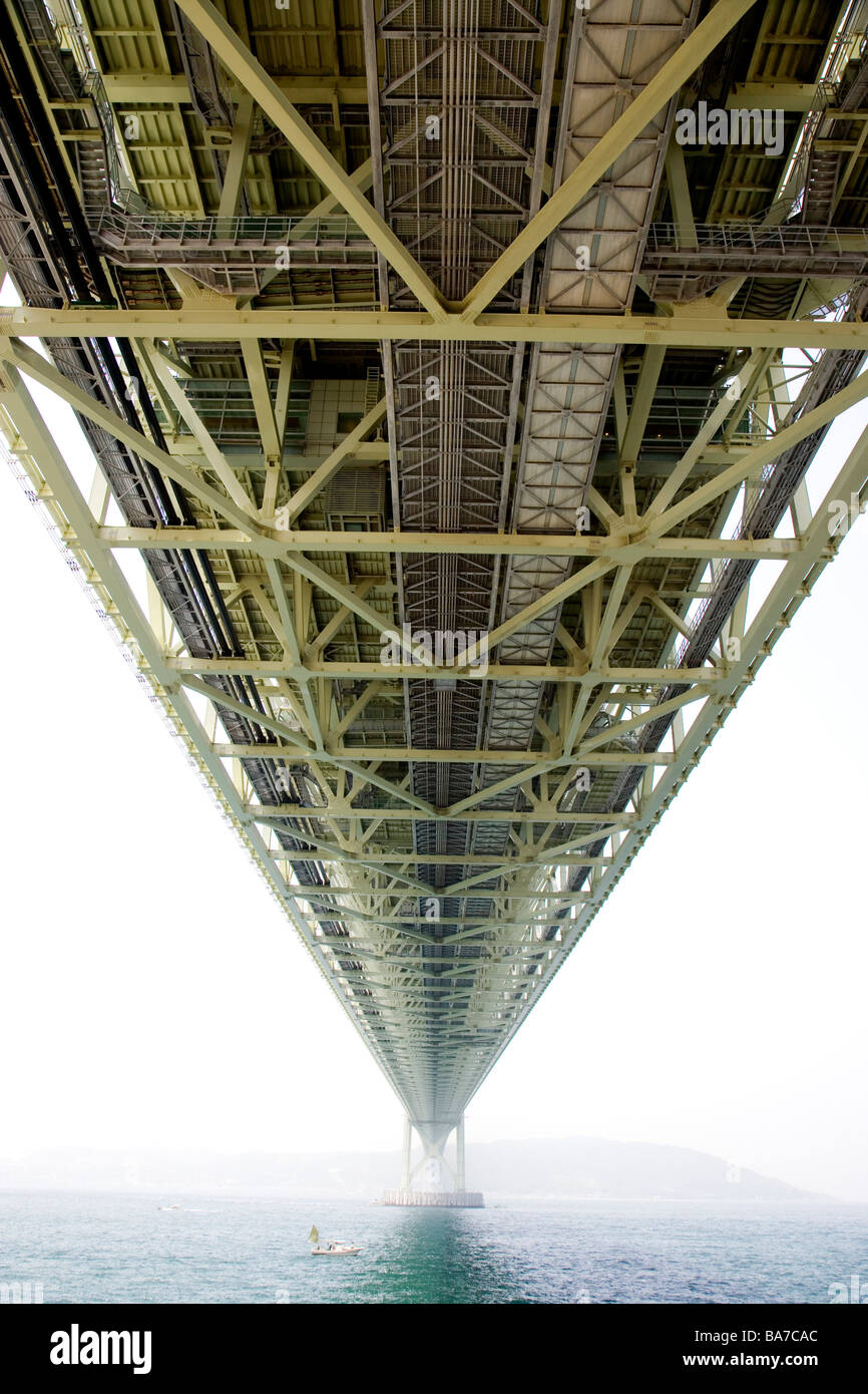 Japan Kobe Akashi Kaikyo Bridge across Akashi Strait rear view Stock ...