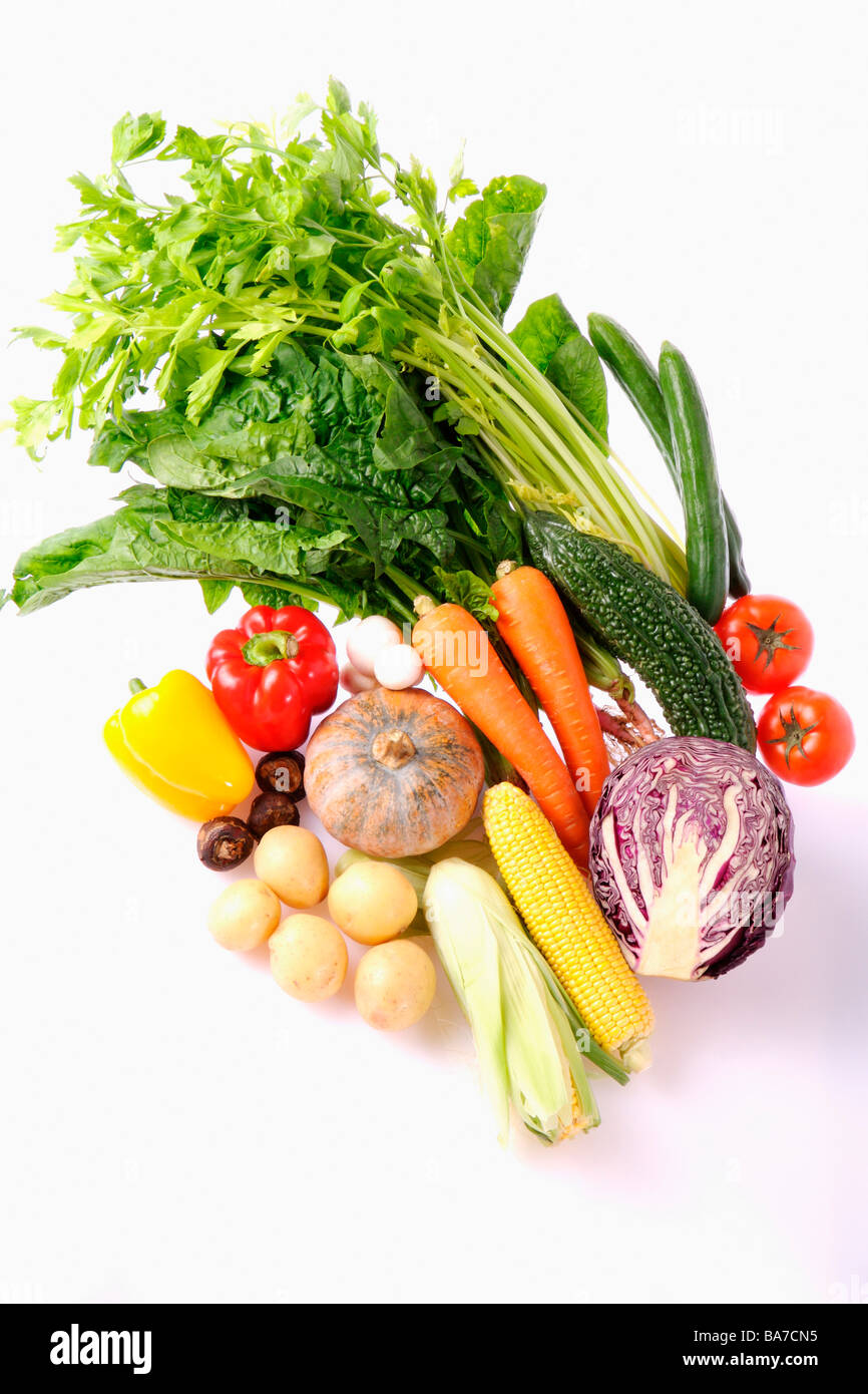 Selection of vegetables on white background Stock Photo - Alamy