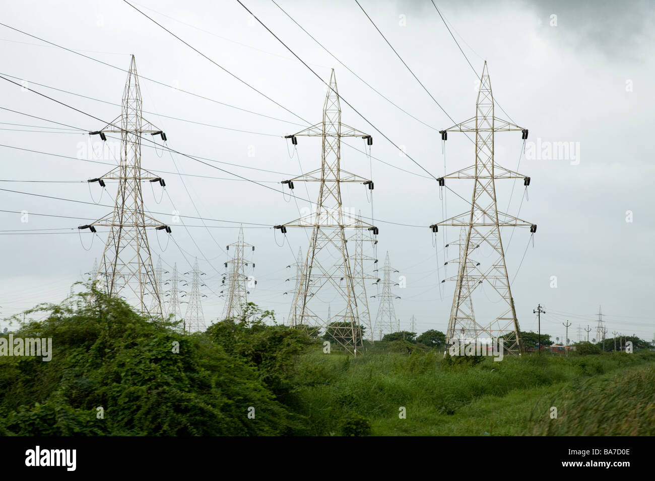 Electrical power lines and pylons in India. Surat, Gujarat. India Stock ...