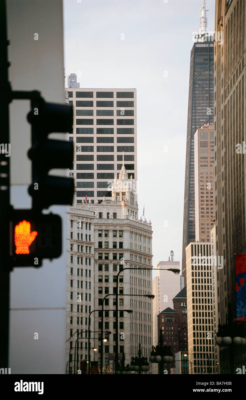 Stop light and High rise buildings, Downtown, Chicago, Illinois, USA ...