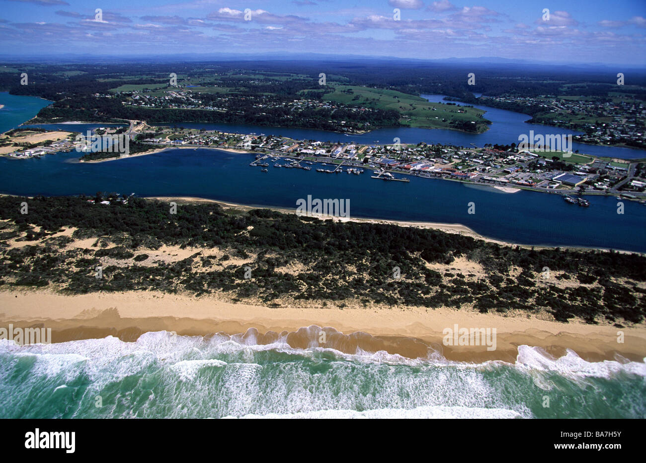 Aerial photo of the town Lakes Entrance, Victoria, Australia Stock ...