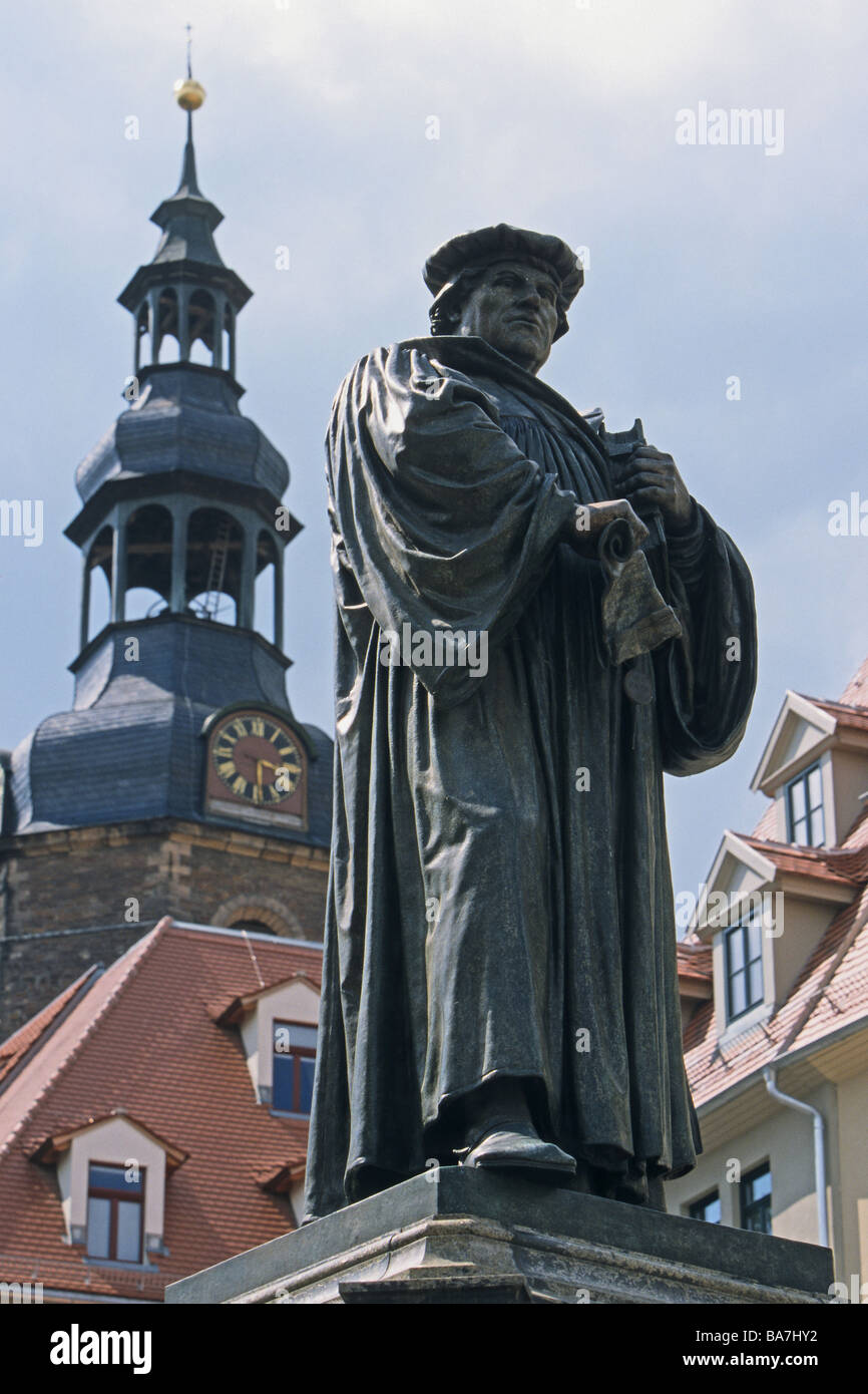 statue, birthplace Martin Luther, Eisleben, Harz Mountains, Saxony ...