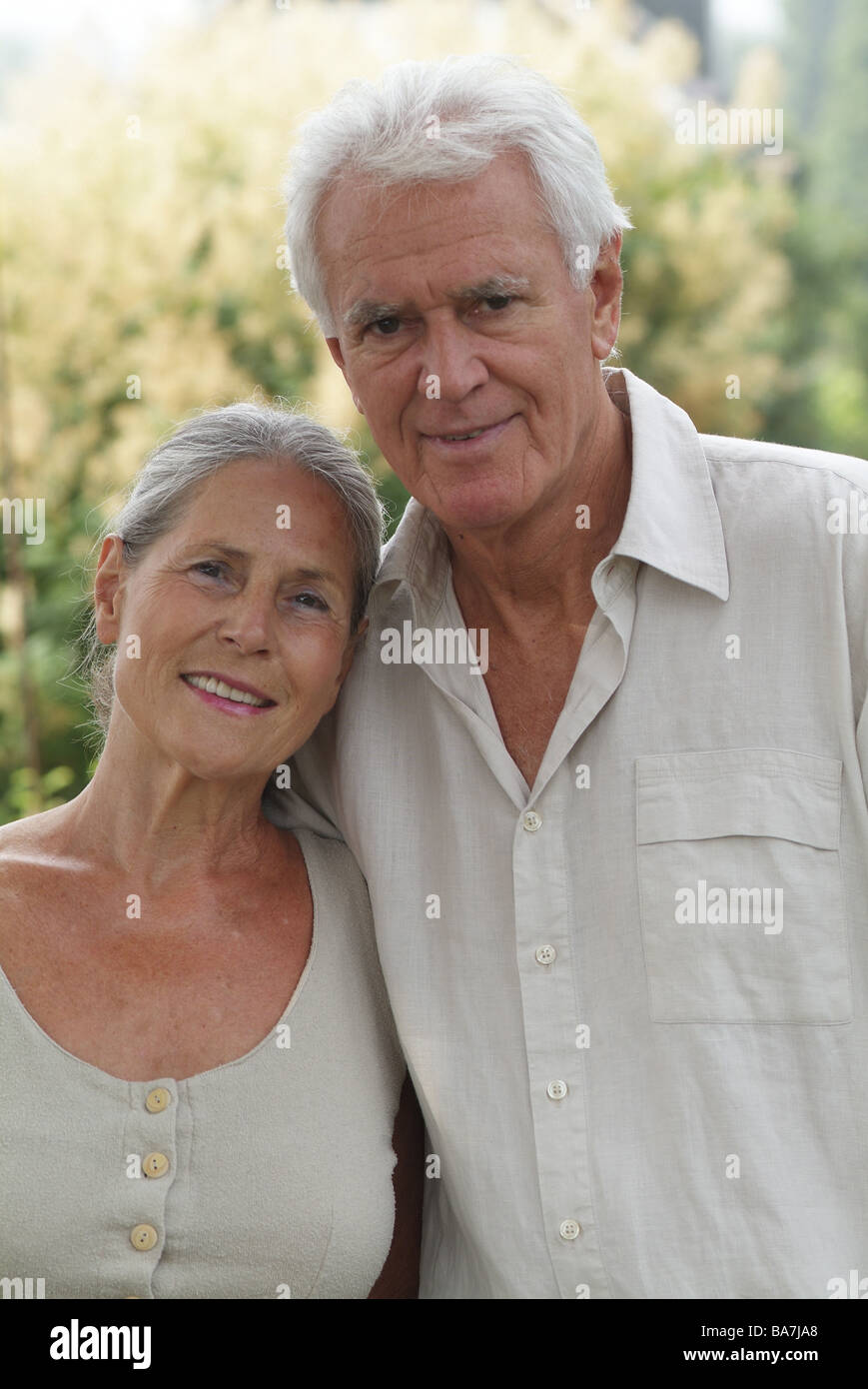 Garden senior-pair smiles happily semi-portrait series people seniors ...