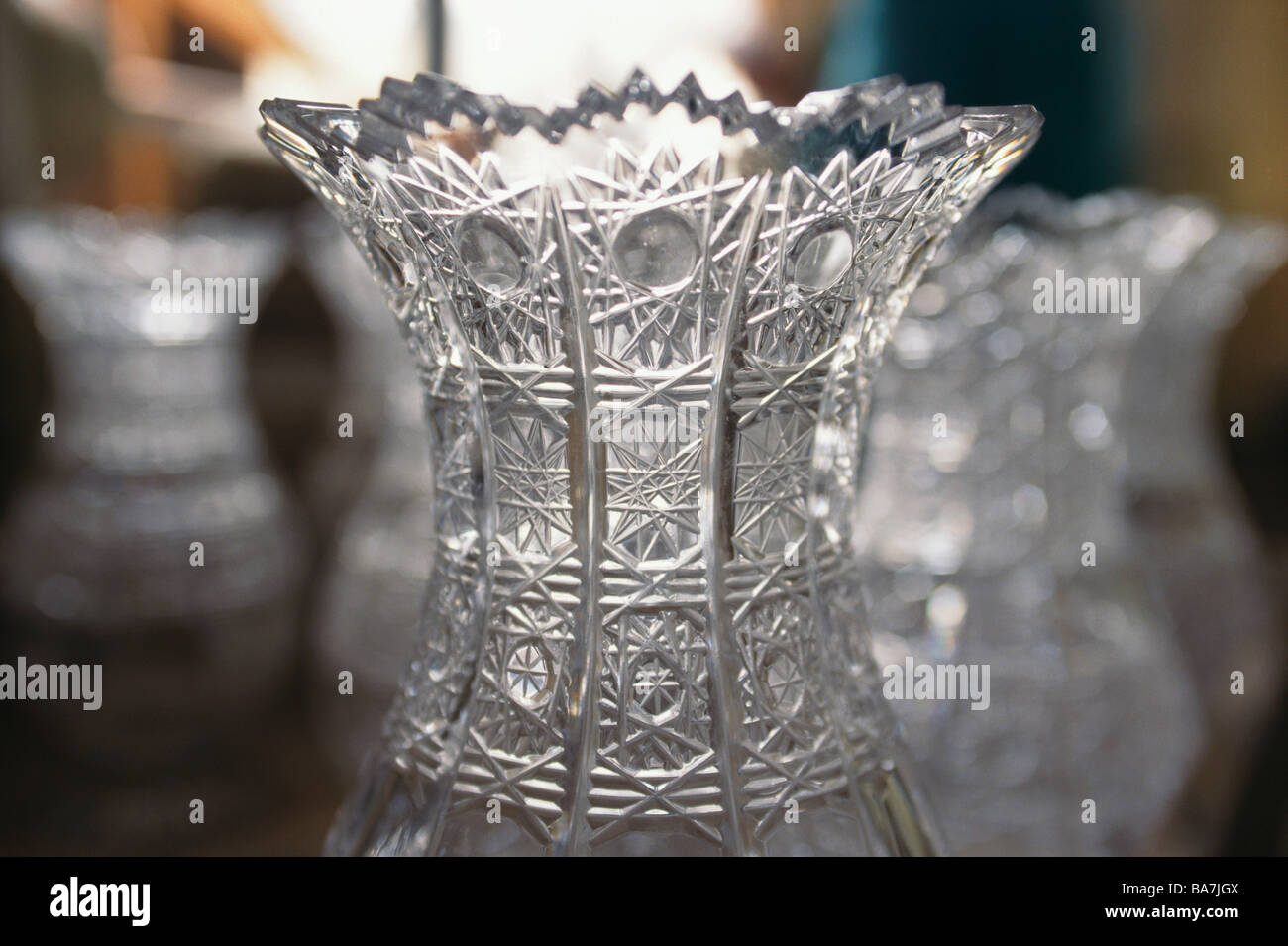Close up of crystal glasses, Crystal Glas Factory, Sumava Annin ...