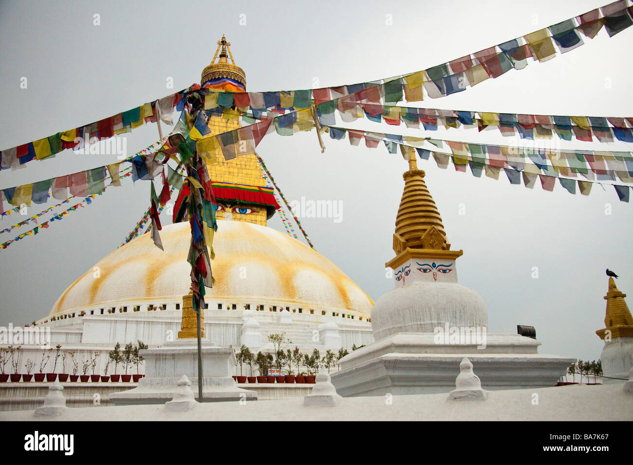 Boudhanath - Bouddhanath, Bodhnath or Baudhanath stupa temple. Roof ...