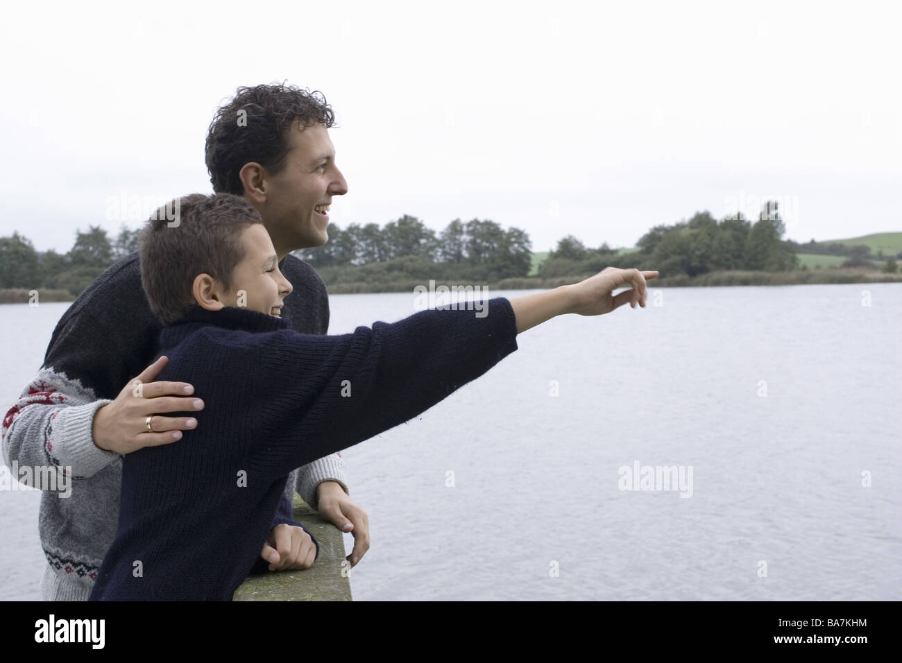 Sea father son bridge gesture gets along shows at the side detail ...