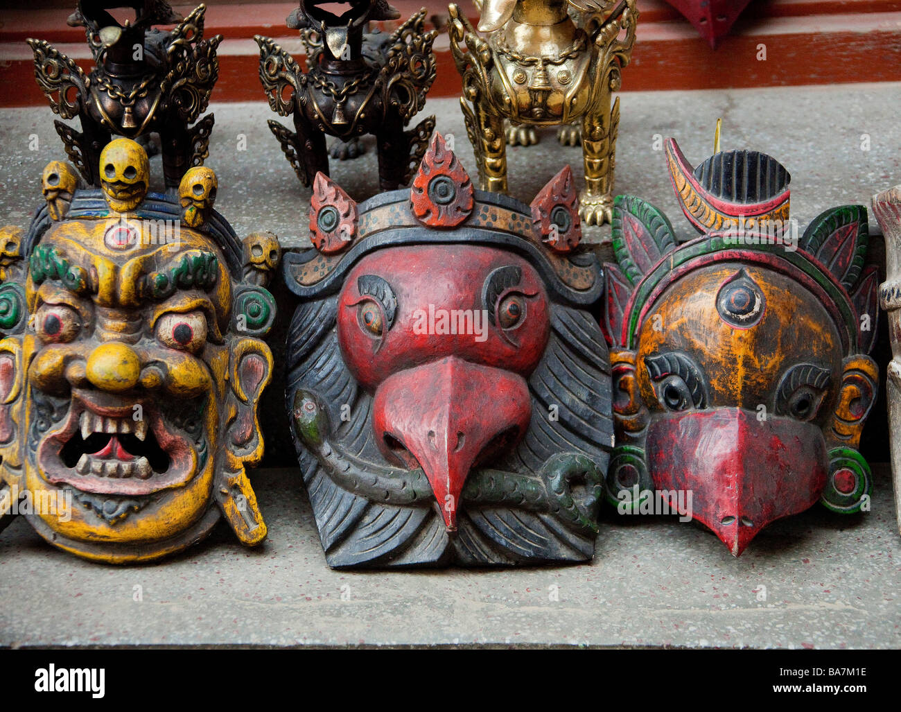 3 Masks of Demon - God. Expressive scary face close up. Vertical, 90394 ...