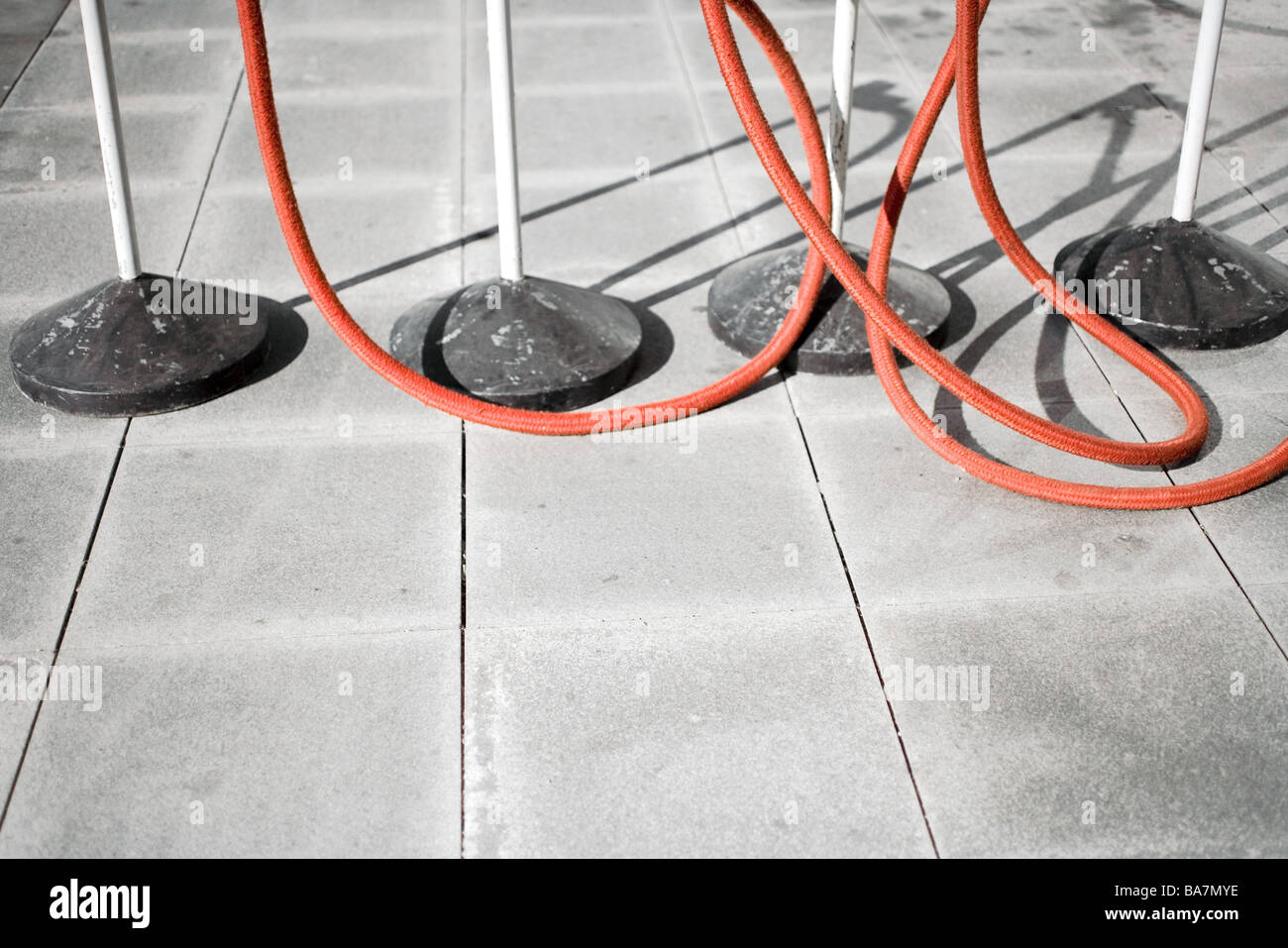 Street-Band-Aid pillars Absperrseil cleared event access footpath ...