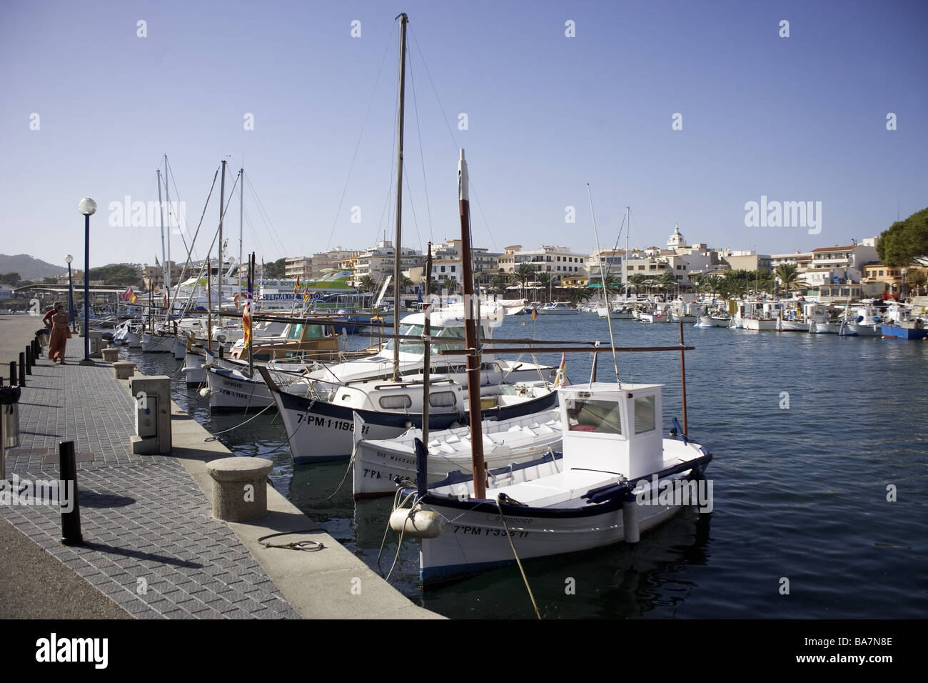 Spain Balearen island Majorca Cala Ratjada harbor fisher-boats city ...