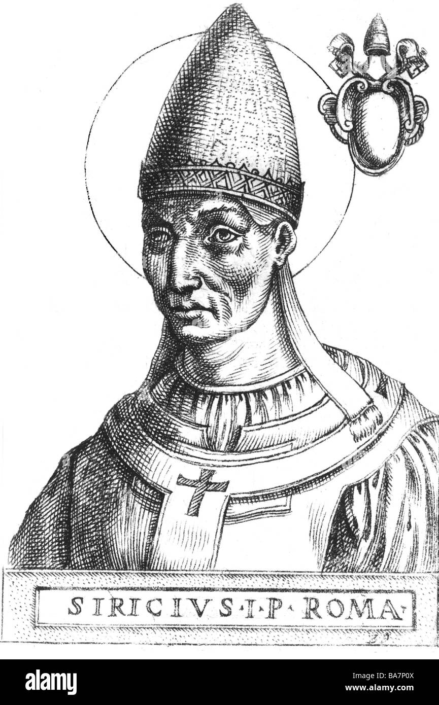 Siricius, + 26.11.399, Pope December 384 - 26.11.399, portrait, copper ...