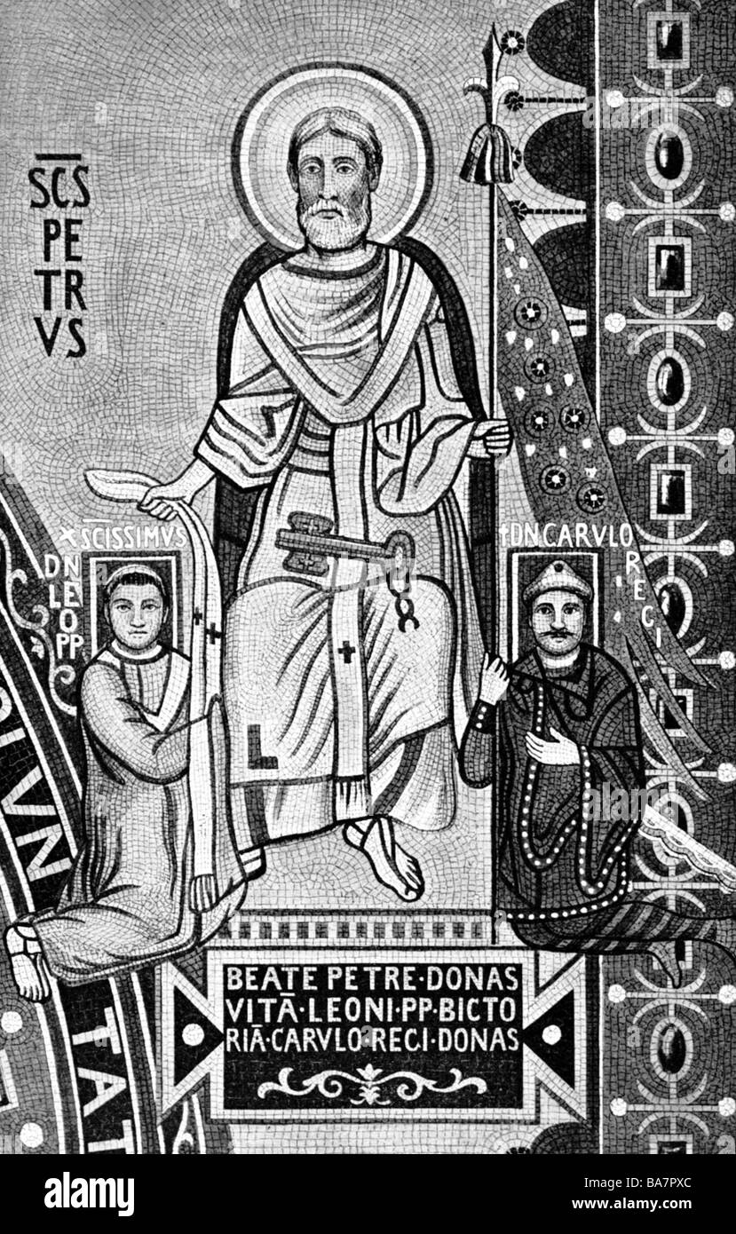 Saint Peter, + ca. 64 AD, Apostle, presenting Pope Leo III the stole ...
