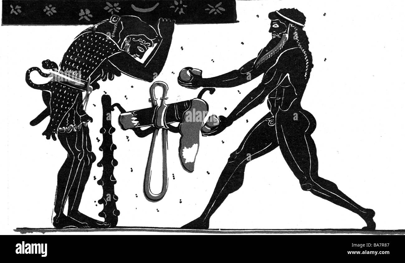 Heracles, Greek deity and divine hero, full length, receiving apple of ...